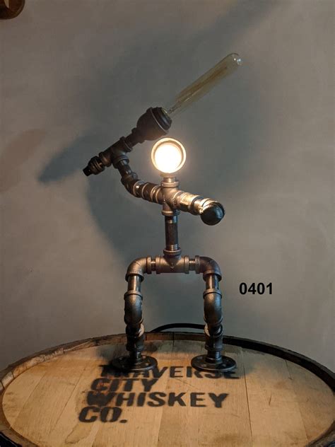 Industrial Pipe Lamp Robot Lamp Pipeman Desk Lamp Table Etsy