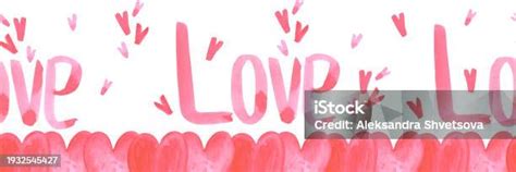 손으로 그린 수채화 발렌타인 데이 완벽 한 테두리 와 마음 사랑 기호 와 백색 배경 고립된 섬유 테이프 포장지 및 기타 인쇄물에 사용할 수 있습니다 공휴일에 대한 스톡 벡터