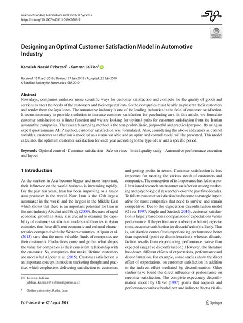 Pdf Designing An Optimal Customer Satisfaction Model In Automotive Industry