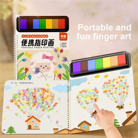 재미있는 손가락 색칠하기 책 두꺼운 그림 책 창의력 자극용 귀여운 페인트 책 만화 세척 가능 손가락 색칠하기 책 학습 및 교육