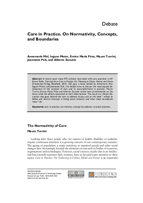 Pdf Care In Practice On Normativity Concepts And Boundaries