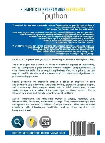 Elements Of Programming Interviews In Python Adnan Aziz Envío Gratis