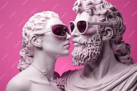 Premium Ai Image Two Busts Of The Couple Zeus And Hera In A Tender Embrace On A Pink Background