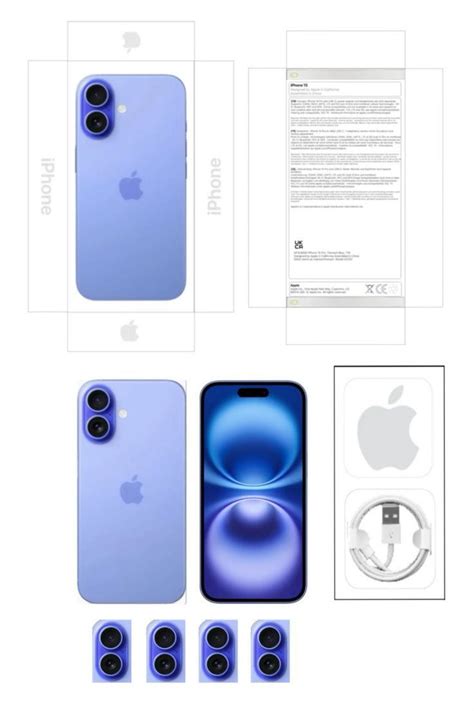 Iphone 16 Normal Bleu Шаблон коробки Складные открытки Шаблон бумажной куклы