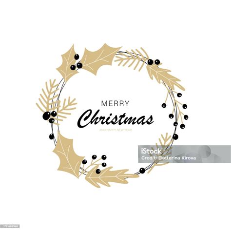 전나무 가지 나뭇잎 눈송이의 크리스마스 화환 흰색 배경에 고립된 황금 꽃 프레임이 있는 휴일 카드입니다 벡터 일러스트 레이 션 건설 프레임에 대한 스톡 벡터 아트 및 기타