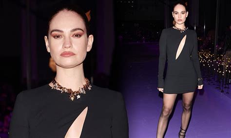Lily James Bares Her Chest In A Stunning Black Minidress At Versace Fashion Show In Milan