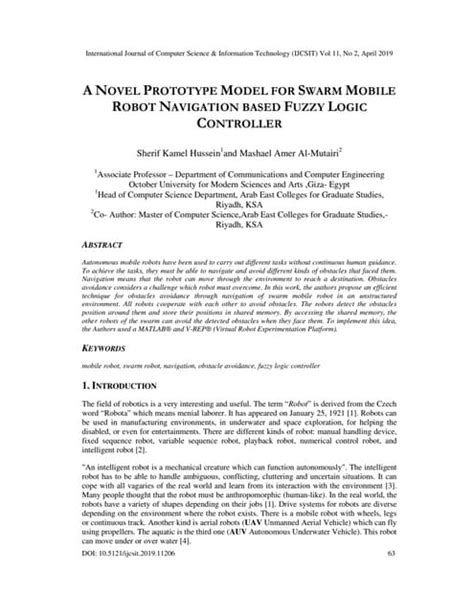 A Novel Prototype Model For Swarm Mobile Robot Navigation Based Fuzzy Logic Controller Pdf