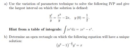 Solved A Use The Variation Of Parameters Technique To Solve