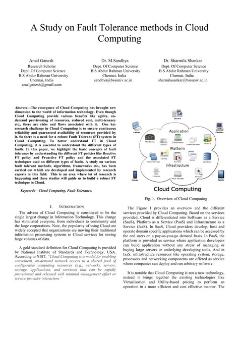 PDF A Study On Fault Tolerance Methods In Cloud Computing