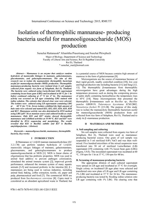 Pdf Isolation Of Thermophilic Mannanase Producing Bacteria Useful For Mannooligosaccharide