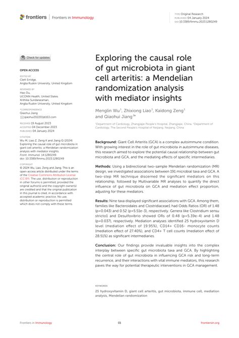Pdf Exploring The Causal Role Of Gut Microbiota In Giant Cell Arteritis A Mendelian