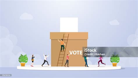 현대 평면 스타일로 종이와 상자를주는 사람들 유권자와 투표 개념 벡터 Referendum에 대한 스톡 벡터 아트 및 기타 이미지 Referendum 개념 개념과 주제