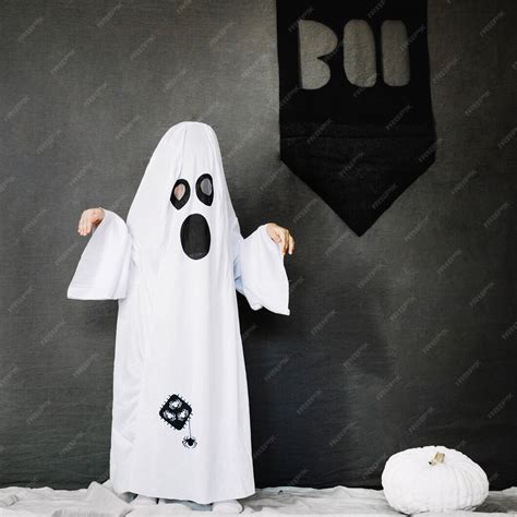 Free Photo Cute Little Ghost And Pumpking