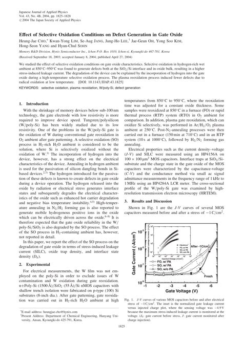 Pdf Effect Of Selective Oxidation Conditions On Defect Generation In Gate Oxide