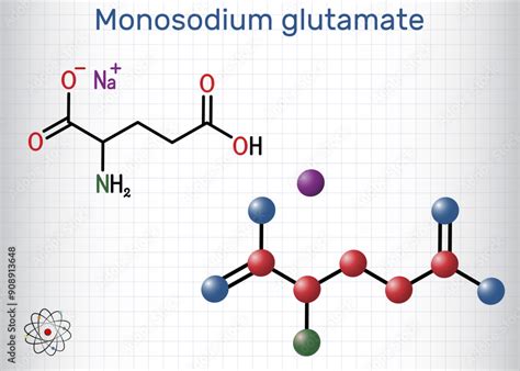 Monosodium Glutamate Msg Sodium Glutamate Molecule It Is Flavor Enhancer E621 Structural