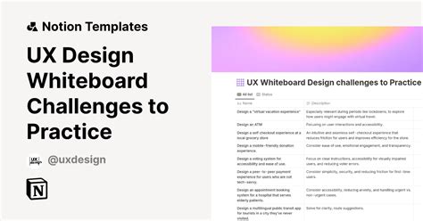 ux design whiteboard challenges to practice template by uxd notion
