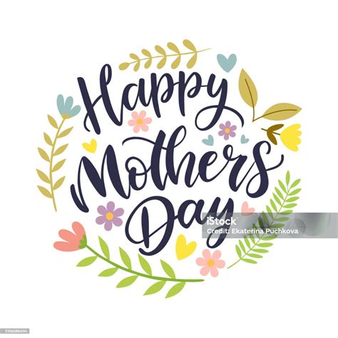 레터링 해피 어머니의 날 인사말 꽃 나뭇잎 파스텔 색상 흰색 배경에 벡터 봄 그림 어버이날에 대한 스톡 벡터 아트 및 기타 이미지 어버이날 0명 공휴일 Istock