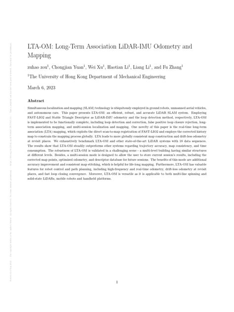 Lta Om Long Term Association Lidar Imu Odometry And Pdf Lidar