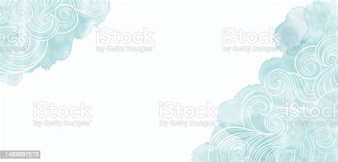 파란색 수채화 배경에 파도 바다 테마의 벡터 배경입니다 텍스트 포장 및 인쇄를 위한 템플릿 디자인 수채화에 대한 스톡 벡터 아트 및 기타 이미지 Istock