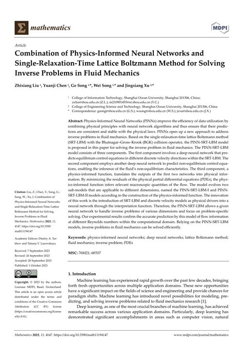 Pdf Combination Of Physics Informed Neural Networks And Single Relaxation Time Lattice