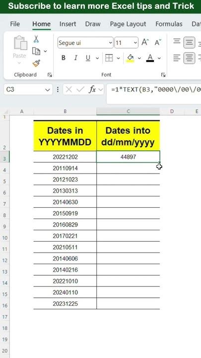 convert numbers into date format using text function excel exceltips