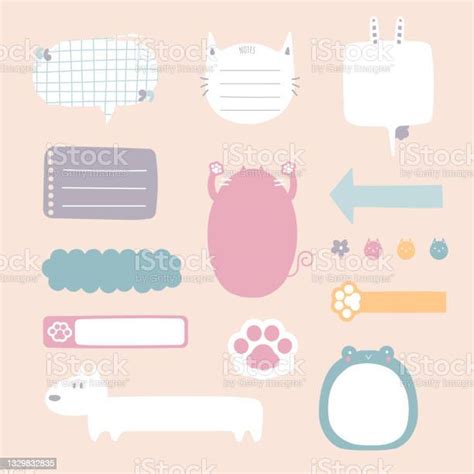 귀여운 손으로 그린 세트 아이콘 테이프 음성 거품 풍선 생각 말 이야기 메모 메모 메모 텍스트 상자 배너 알림 플래너 낙서 빈