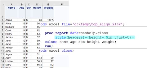 Ods Excel Topalign Data Cells Sas Support Communities