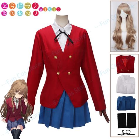 애니메이션 토라도라 타이가 아이사카 코스프레 의상 가발 학교 Jk 유니폼 빨간 정장 코트 치마 헤어 양말 타이거 ×