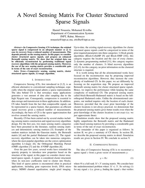 Pdf A Novel Sensing Matrix For Cluster Structured Sparse Signals