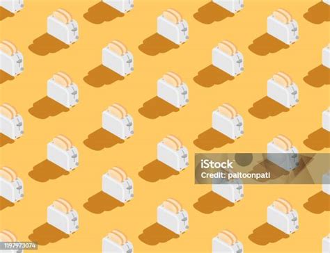 토스터 슬라이스 빵 3d 아이소메트릭 원활한 패턴 아침 베이커리 컨셉 포스터 및 소셜 배너 포스트 디자인 일러스트레이션 크림