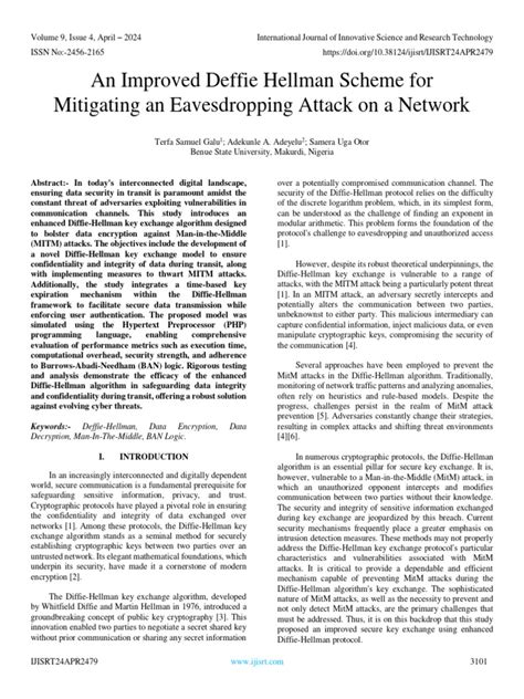 An Improved Deffie Hellman Scheme For Mitigating An Eavesdropping Attack On A Network Pdf