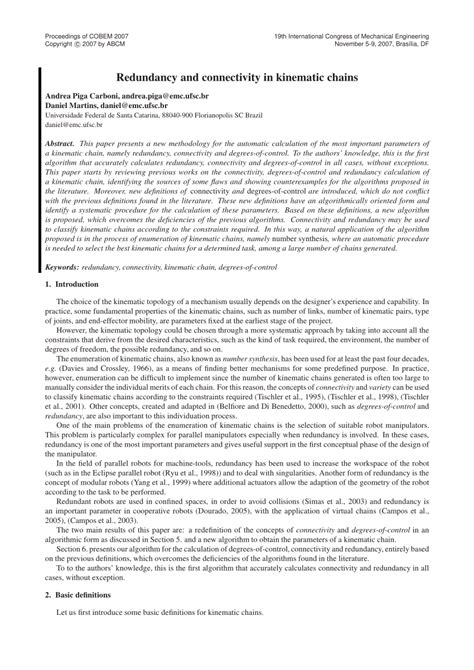 Pdf Redundancy And Connectivity In Kinematic Chains