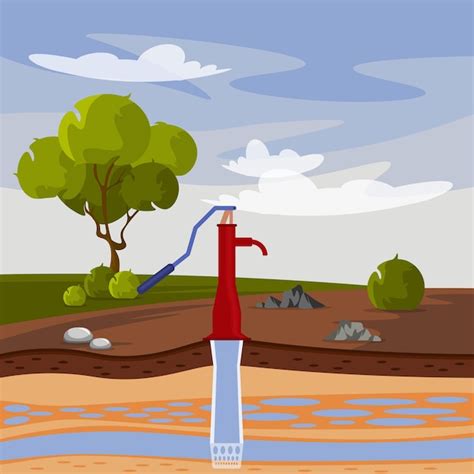 Premium Vector Vector Illustration Of A Beautiful Landscape With A Well Cartoon Scene Of A