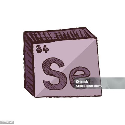 벡터 3차원 손으로 그린 화학적 회색 빨간색 기호는 흰색 배경상에 분리된 원소의 주기성 테이블에서 약어 Se와 함께 셀레늄이다