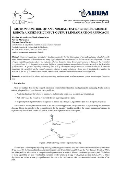Pdf Motion Control Of An Underactuated Wheeled Mobile Robot A Kinematic Input Output