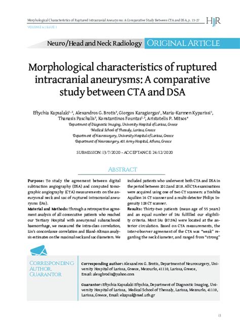 Pdf Morphological Characteristics Of Ruptured Intracranial Aneurysms