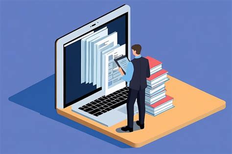 Flat 3d Isometric Businessman Manage Folders And Files On Laptop Screen Administration And