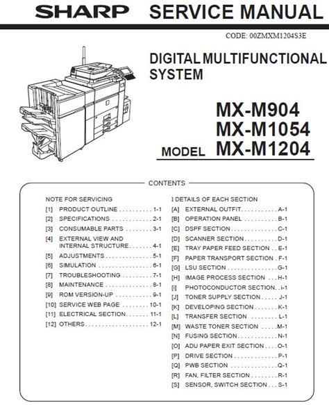 Sharp Mx M904 Mx M1054 Mx M1204 Service Manual Sharp Copiers Printers Multifunctionals Ar M