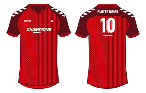 스포츠 저지 티셔츠 디자인 컨셉 벡터 템플릿 축구 크리켓 배구 럭비 테니스 배드민턴 유니폼 앞면과 후면 뷰가 있는 V 넥 라글란