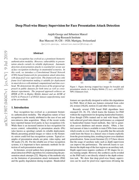 Pdf Deep Pixel Wise Binary Supervision For Face Presentation Attack Detection