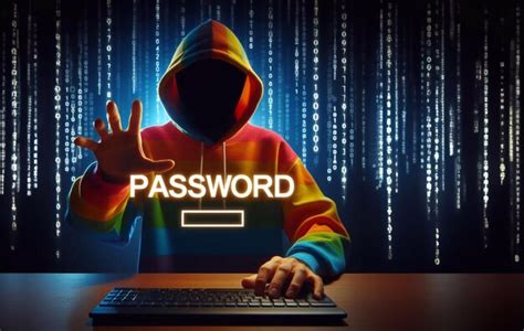 A Hacker In A Rainbow Hooded Sweatshirt Grabs The Word Password On A Computer Screen Generative