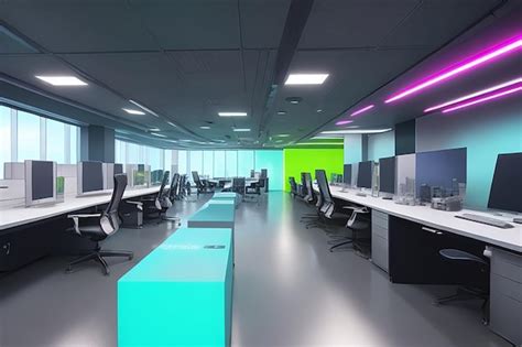 Premium Ai Image Modern Office Space With Desktops With Modern Computers Created With