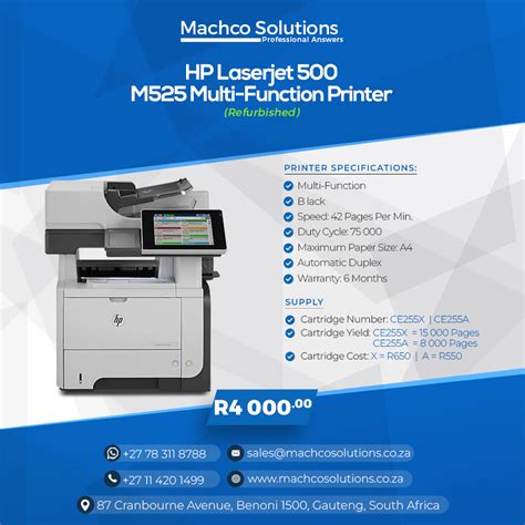 Hp Laserjet 500 M525 Multi Function Mono Printer Refurbished Machco