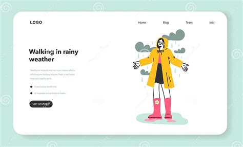 Female Character Under The Rain Web Banner Or Landing Page Rainy Stock Vector Illustration Of