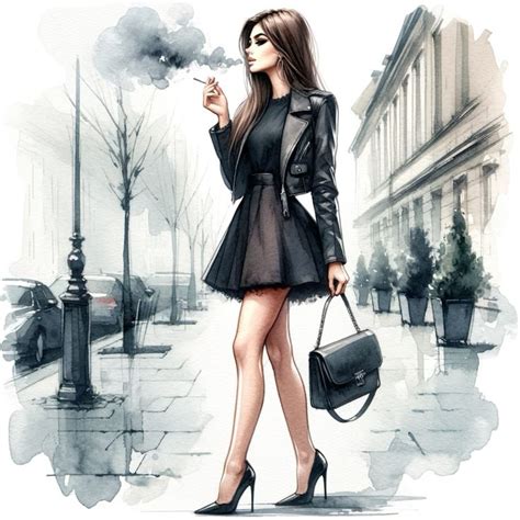 Девушка курит в стиле акварель в 2024 г Стиль Фэшн иллюстрации Воительницы