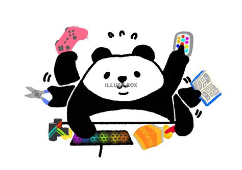 無料イラスト パンダシリーズ いろいろ忙しいパンダ