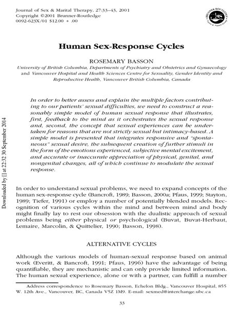 R Basson Human Sex Response Cycles 2001 Pdf Sexual Arousal Emotions