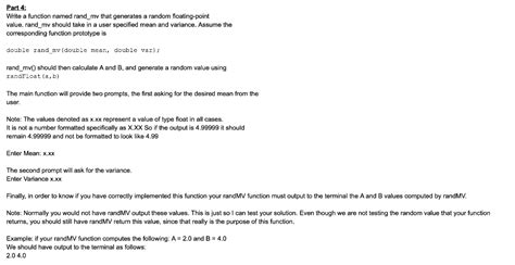 Part 4 Write A Function Named Randmv That Generates