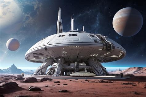 Premium Ai Image Spaceship Interstellar Station On Alien Planet