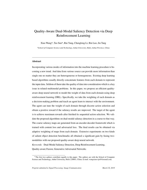 Pdf Quality Aware Multimodal Saliency Detection Via Deep Reinforcement Learning